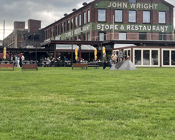The historic brick facade of John Wright Restaurant stands proudly along the Susquehanna, where industrial heritage meets culinary innovation in a riverside setting that beckons food lovers from across Pennsylvania.
