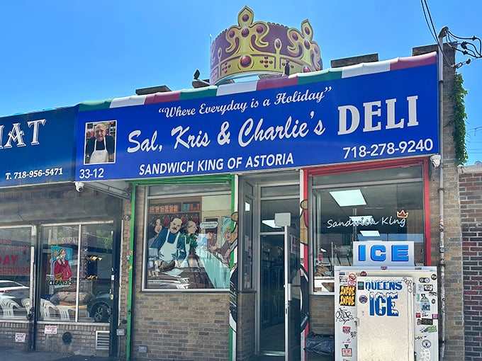The royal blue awning proclaims it loud and proud: "Where Everyday is a Holiday" isn't just a slogan when sandwiches are this legendary.