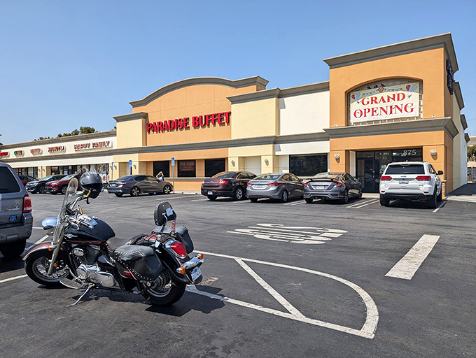 The unassuming storefront where culinary dreams come true. Paradise Buffet's exterior promises little but delivers a feast worthy of its ambitious name.