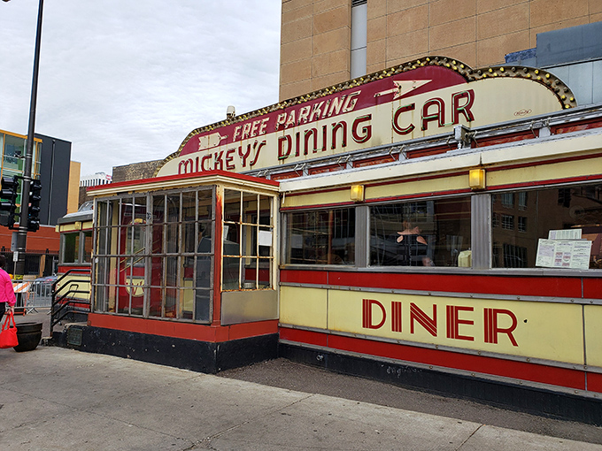 Mickey's iconic "FREE PARKING" marquee has guided generations of Minnesotans through snow, rain, and late-night hunger pangs to this Art Deco treasure.