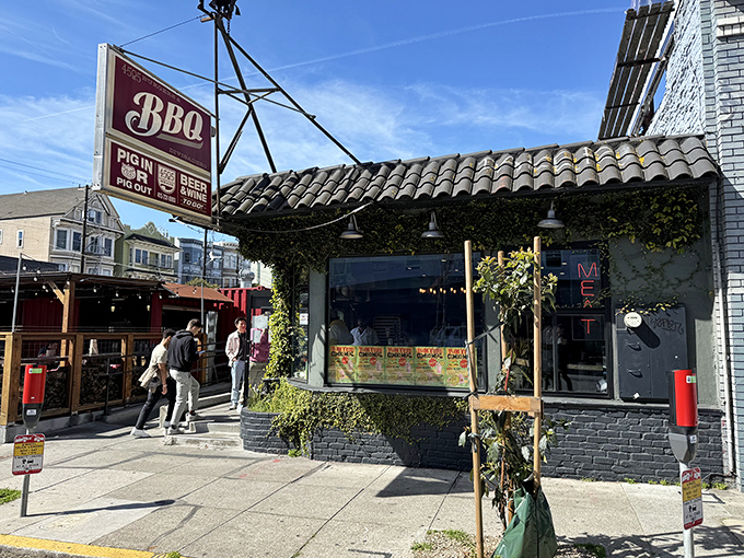 The unassuming exterior of 4505 Burgers & BBQ proves once again that the best food experiences often hide behind modest facades. Those vines aren't just decoration—they're a warning system for deliciousness ahead.