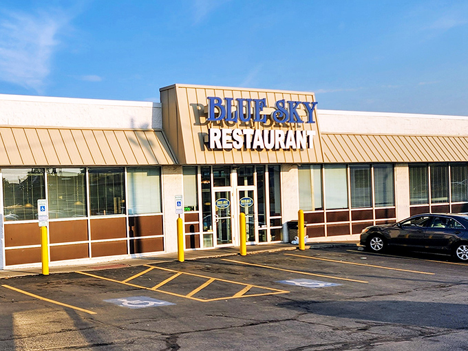 Blue Sky Restaurant's modest exterior belies the culinary treasures within – like finding a diamond in a strip mall setting.