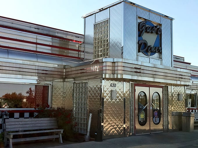 Chrome-clad and gleaming like a time machine on wheels, Gus's Diner's exterior promises a journey back to when Elvis was king and milkshakes came with the metal mixing cup.