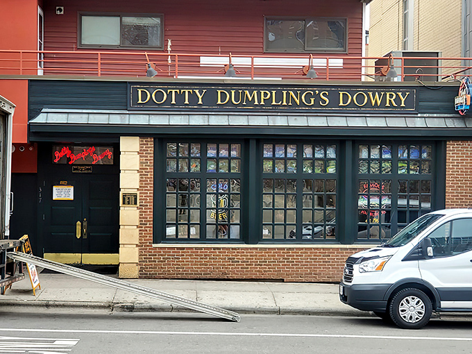 The unassuming brick exterior of Dotty Dumpling's Dowry belies the burger paradise within. Like finding a treasure chest disguised as a toolbox.