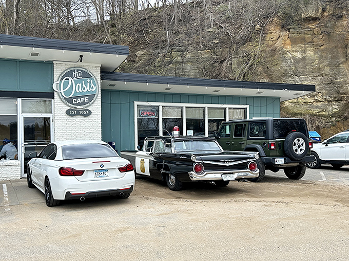 The turquoise oasis against rugged limestone cliffs isn't a mirage—it's Stillwater's beloved diner where comfort food dreams come true.
