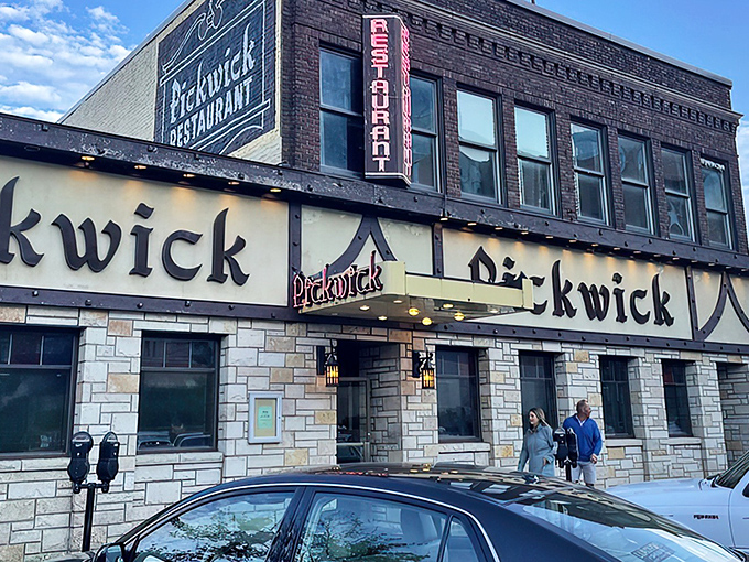 The iconic stone and brick facade of Pickwick stands proudly in downtown Duluth, a beacon of culinary tradition that's weathered decades of dining trends.