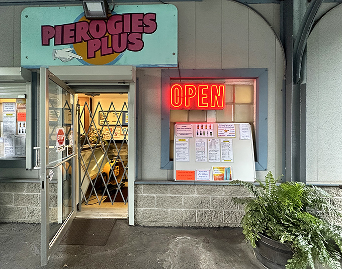 The unassuming storefront of Pierogies Plus beckons with its neon "OPEN" sign&mdash;proof that culinary treasures often hide in the most modest packages.