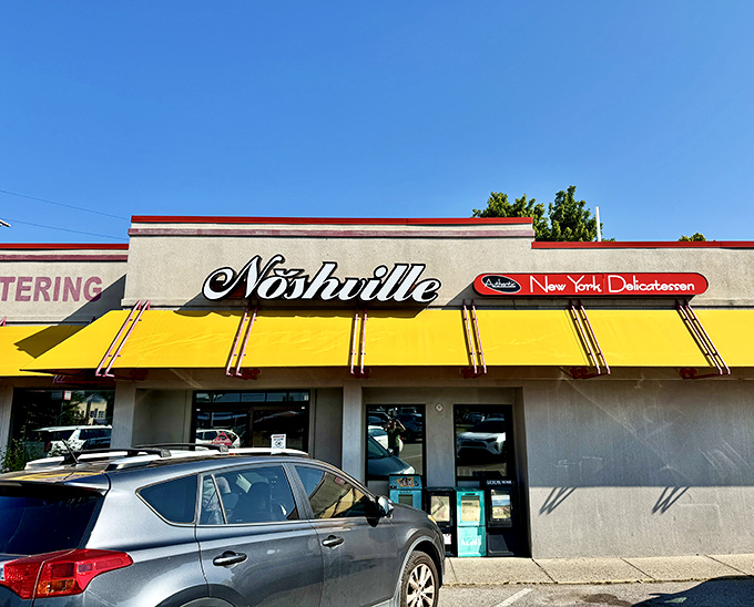 That iconic yellow awning and classic "Noshville" script is like a beacon of hope for hungry souls wandering through Nashville.
