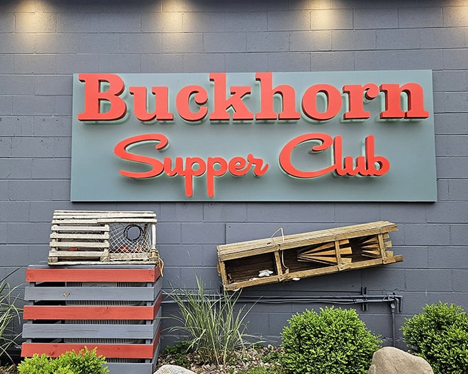 The iconic red lettering against blue-gray siding isn't just a sign&mdash;it's a beacon of hope for hungry travelers seeking Wisconsin's supper club salvation.