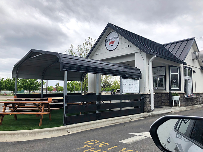 Not all treasure comes in fancy packages. This humble white building with its black metal roof houses some of Idaho's most coveted barbecue secrets.