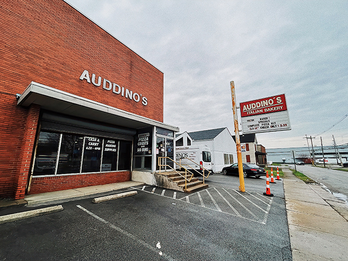 The iconic red brick exterior of Auddino's stands like a beacon for carb-seekers across Columbus. Italian bakery paradise awaits!