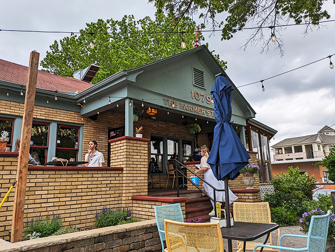 Outdoor seating with a view! The caf&eacute;'s welcoming porch offers the perfect spot to sip coffee while contemplating life's big questions&mdash;like what to order next.