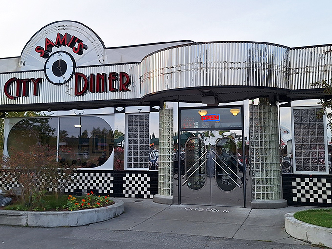 The gleaming chrome exterior of City Diner stands like a time machine to the 1950s, complete with that iconic clock reminding you it's always mealtime.