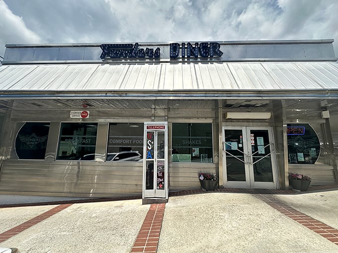 The silver-trimmed entrance says "comfort food ahead" with all the subtlety of a neon sign. Those double doors have welcomed generations of happy diners.