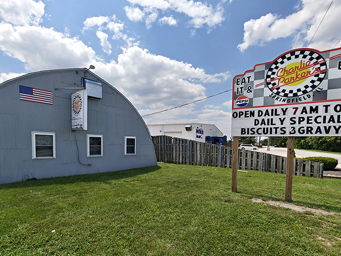 The distinctive curved roof and retro signage announce you've arrived at Springfield's temple of breakfast, where hash browns reign supreme.