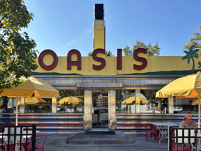 The iconic Oasis sign beckons hungry travelers&mdash;a gleaming mid-century beacon promising comfort food and nostalgia in Plainfield.