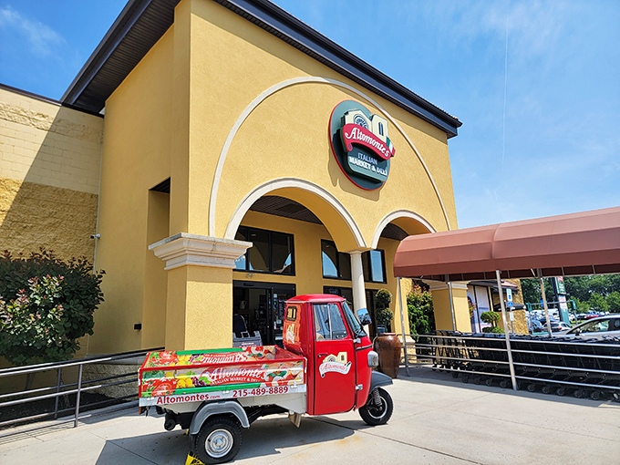 The sunshine-yellow fa&ccedil;ade of Altomonte's beckons like an Italian vacation postcard come to life. That little red Ape truck? Pure charm on wheels.