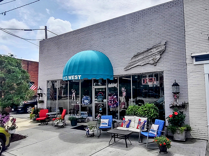 A splash of small-town charm greets you outside this beloved eatery, where colorful patio furniture invites you to sit a spell before diving into breakfast bliss.