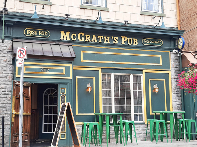 The emerald facade of McGrath's Pub beckons like an Irish lighthouse in downtown Harrisburg, promising comfort and cheer behind that wooden door.