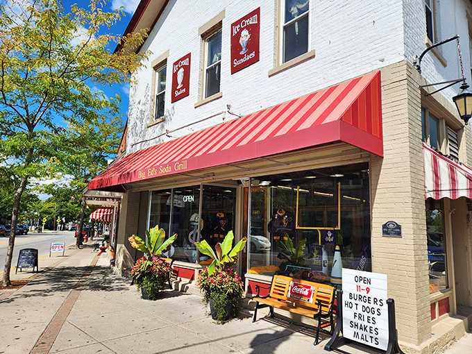 The classic red and white awning of Big Ed's beckons like a time portal to simpler days when soda fountains ruled and calories didn't count.