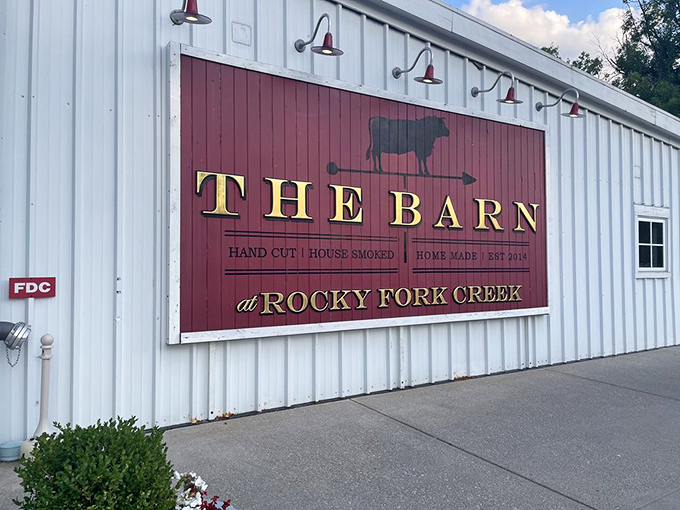 That iconic red panel against white siding isn't just farm-chic design—it's a beacon for hungry Ohioans seeking beef nirvana.