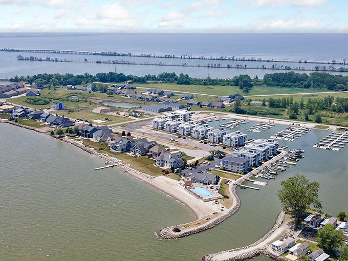 The peninsula stretches into Lake Erie like nature's own boardwalk, with waterfront properties that make even non-sailors dream of owning a boat.