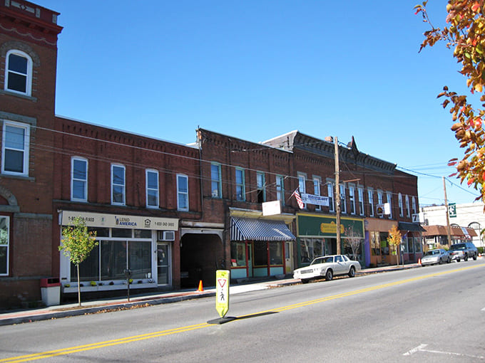 Historic brick facades line Hawley's Main Street, where time slows down and conversations with locals become the day's highlight.