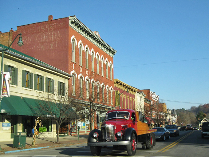 Main Street Brookville showcases classic Americana with its vintage brick buildings and occasional vintage truck &ndash; small-town charm with big personality.