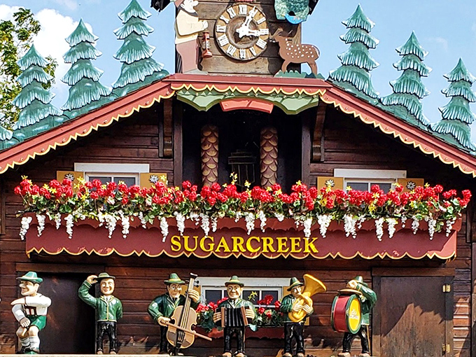 The World's Largest Cuckoo Clock stands proudly in Sugarcreek, where Alpine charm meets Ohio hospitality. Those evergreen trees aren't fooling anyone&mdash;we're definitely not in Switzerland.