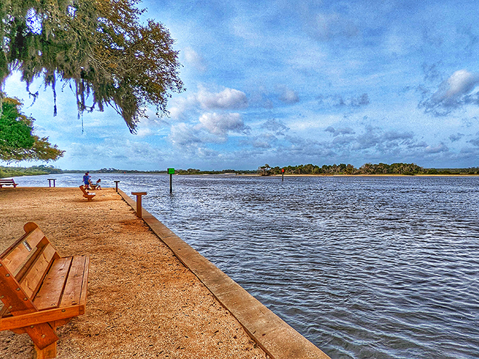 Where the Matanzas River meets the sky, these benches invite contemplation that no spa retreat could match.