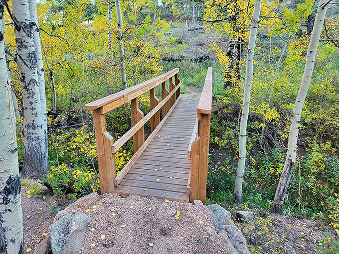 Fall transforms this wooden bridge into something straight out of a fairytale, minus the troll underneath demanding riddles.