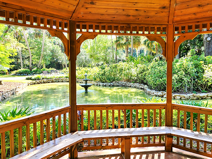 The wooden gazebo offers front-row seats to nature's own water feature – Florida tranquility at its finest.