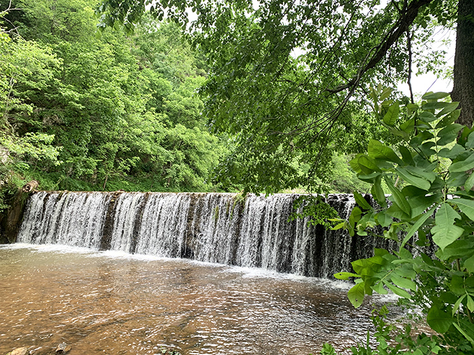 Stone columns and a pergola create a peaceful gathering spot amid lush greenery, offering visitors a moment of Zen before exploring the park's natural wonders.
