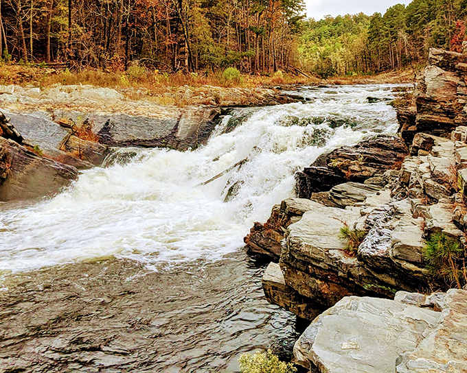 Mother Nature showing off her wild side! These rushing waters carve through ancient rock like Oklahoma's own miniature Niagara.