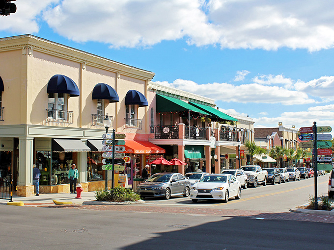 Downtown Mount Dora's colorful storefronts and awnings create a scene so charming, you'll wonder if you accidentally stepped into a Hallmark movie set.