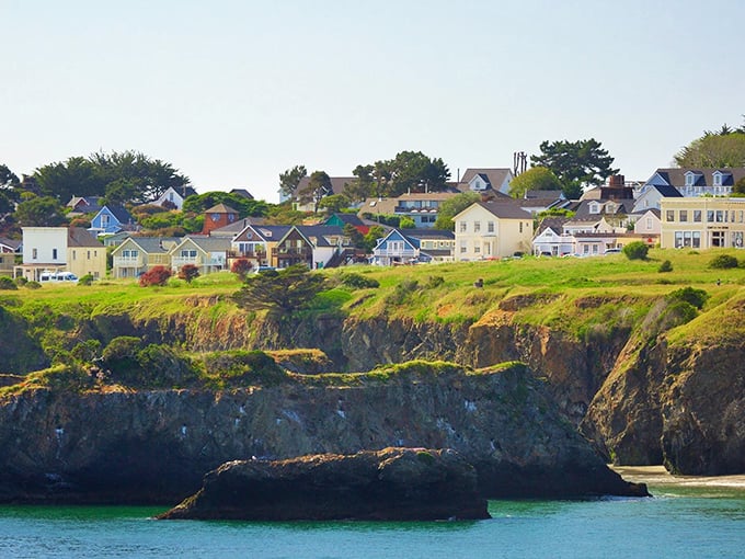 Perched dramatically on rugged cliffs, Mendocino's colorful homes seem to be having a friendly competition for "Best Ocean View in California."