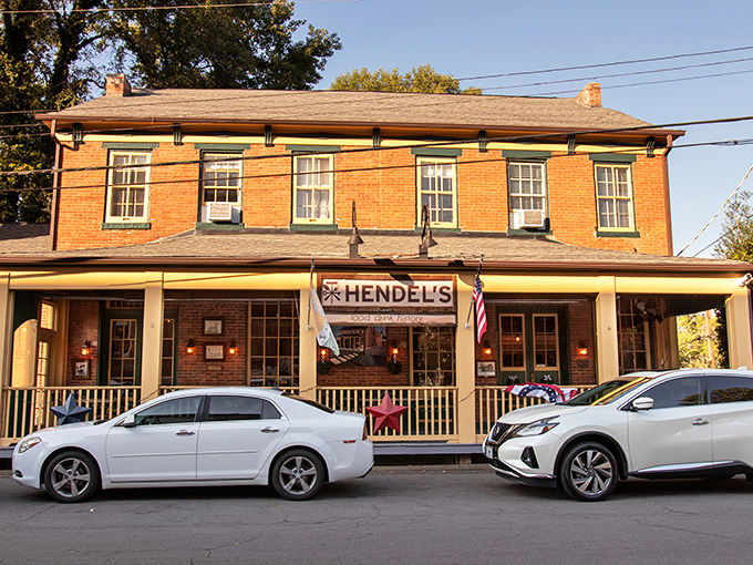 Brick, charm, and those iconic green awnings – Hendel's exterior promises the kind of authentic experience that chain restaurants can only dream about.