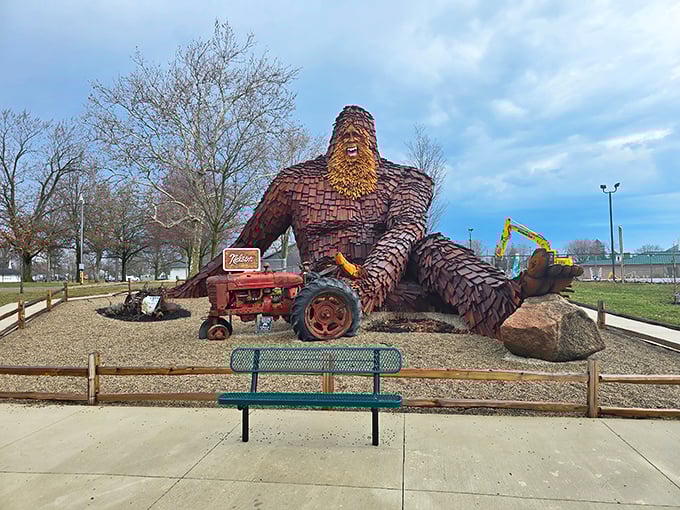 Meet Nelson, Celina's most laid-back resident. This wooden giant lounges casually by the roadside, proving that even mythical creatures appreciate Ohio's relaxed pace of life.
