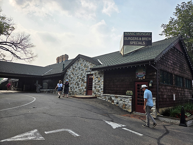 The rustic stone and cedar-shingled exterior of Lord Fletcher's welcomes lake-lovers like an old friend waiting with a cold drink and warm stories.