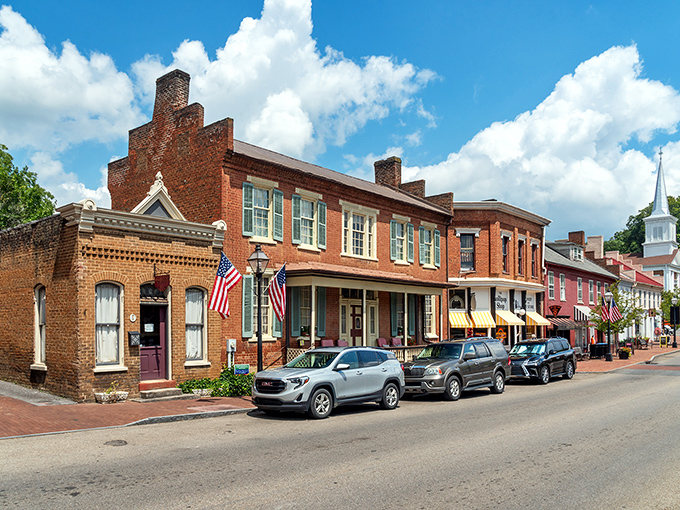 Main Street magic! Jonesborough's historic brick facades and colorful awnings create a scene straight out of a Norman Rockwell painting, minus the exorbitant art auction prices.