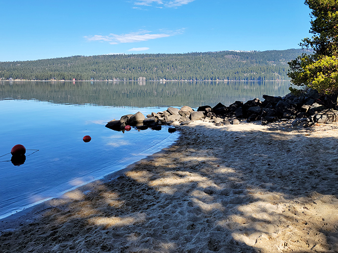 Beach day, Idaho style. No crowds, no noise&mdash;just you, some smooth stones, and water so clear you can count fish instead of sheep.