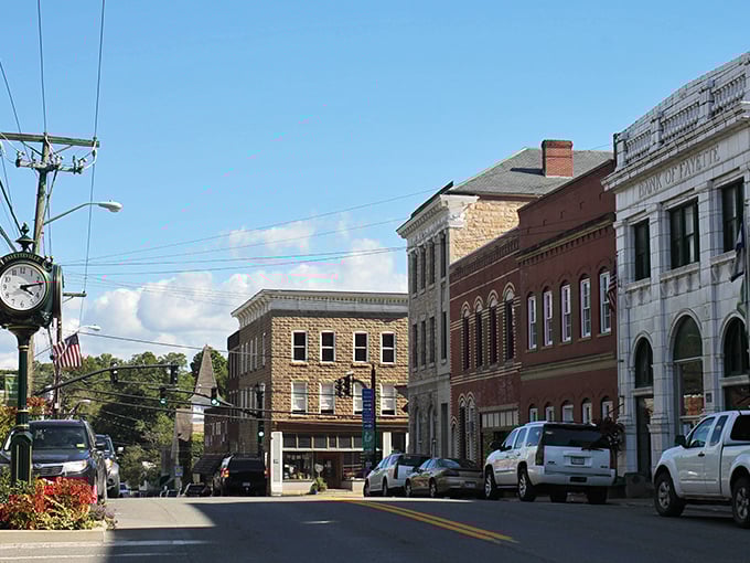 Downtown Fayetteville greets visitors with historic charm and a street clock that seems to whisper, "Slow down, you're on mountain time now."