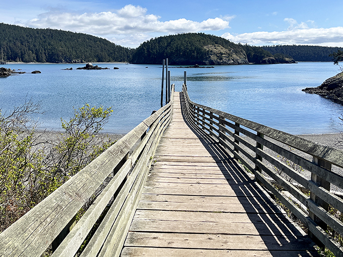The wooden boardwalk at Deception Pass beckons like a runway to paradise. Mother Nature showing off her blue-green glamour shot.