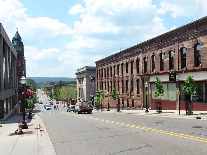Downtown Marquette's historic architecture stands as a testament to its mining heritage, with sandstone buildings framing streets that invite exploration on foot.