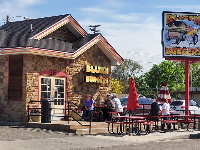 The stone cottage exterior of Blazen Burgers looks like it was plucked from a fairy tale, except this one's happy ending involves perfectly grilled patties.