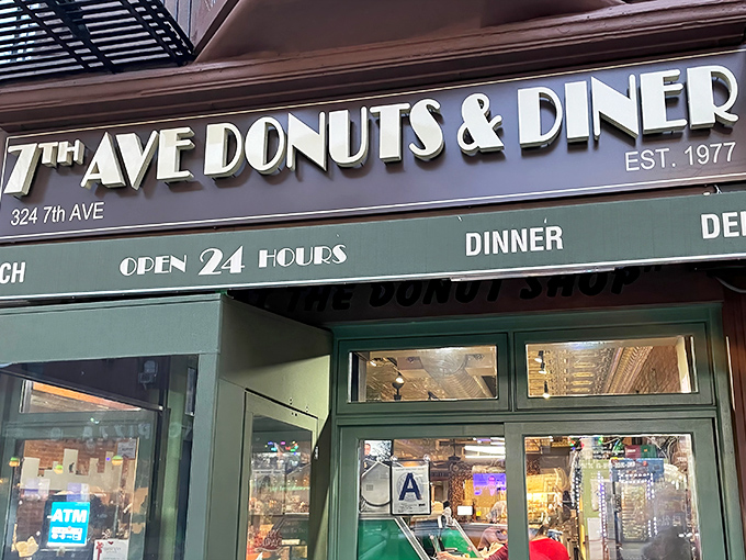 The iconic green storefront of 7th Avenue Donuts & Diner beckons like a lighthouse for the hungry at any hour. Open 24/7 since 1977, it's Brooklyn comfort food personified.