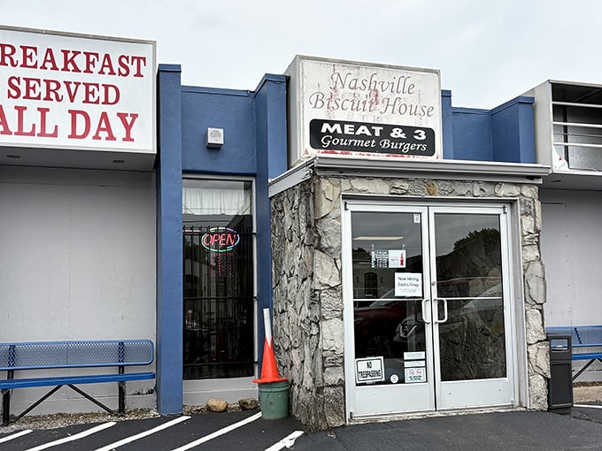 The blue facade with "BREAKFAST SERVED ALL DAY" isn't just a sign&mdash;it's a promise that morning's greatest hits are available whenever hunger strikes.