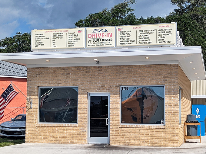 El's Drive-In stands proudly on Arendell Street, its classic brick facade and vintage menu board promising time-tested delights that have satisfied coastal cravings for generations.
