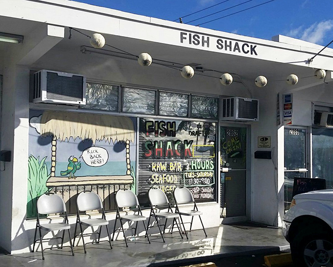 Where seafood dreams come true! The original Fish Shack location features whimsical artwork and those famous waiting chairs where friendships are formed before the first bite.