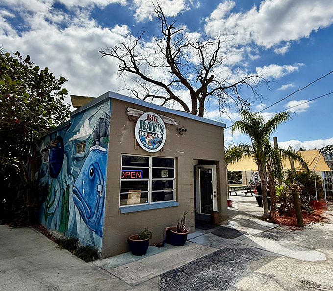 The little blue fish shack that could! Big Ray's modest exterior with its vibrant marlin mural is Florida's version of a culinary treasure map.